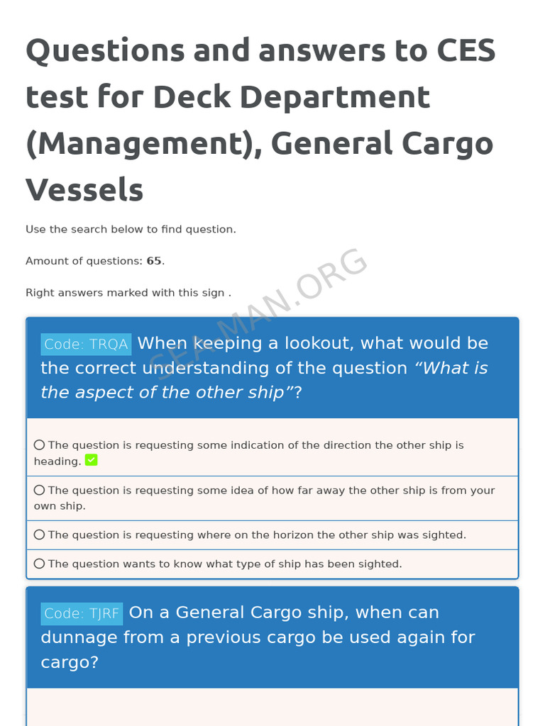 Deck Department Exam: Key Terms & Directions | PDF | Ships | Water ...