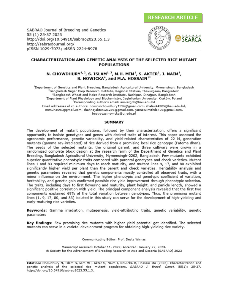 SABRAO J Breed Genet 55 1 25 37 MS22 136 | PDF | Plant Breeding ...