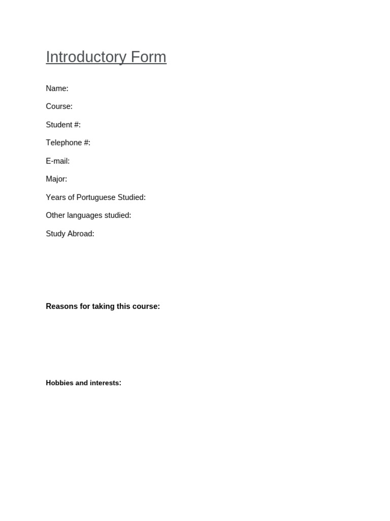 Introductory Course Registration Form | PDF