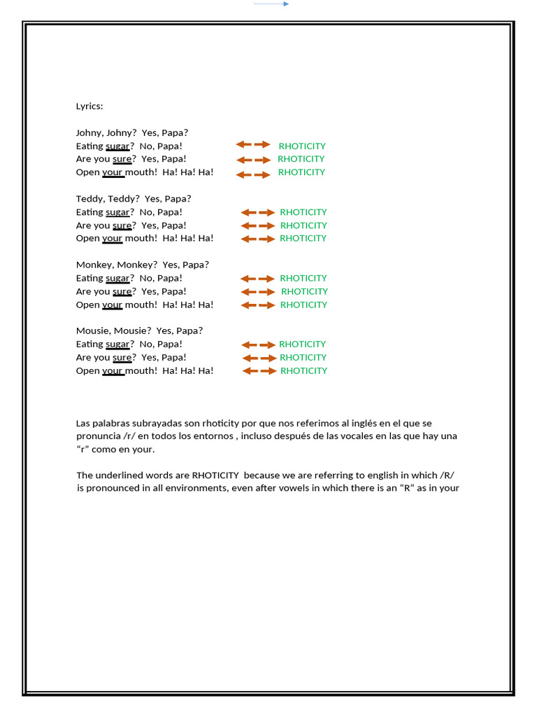 Rhoticity in Children's Lyrics | PDF