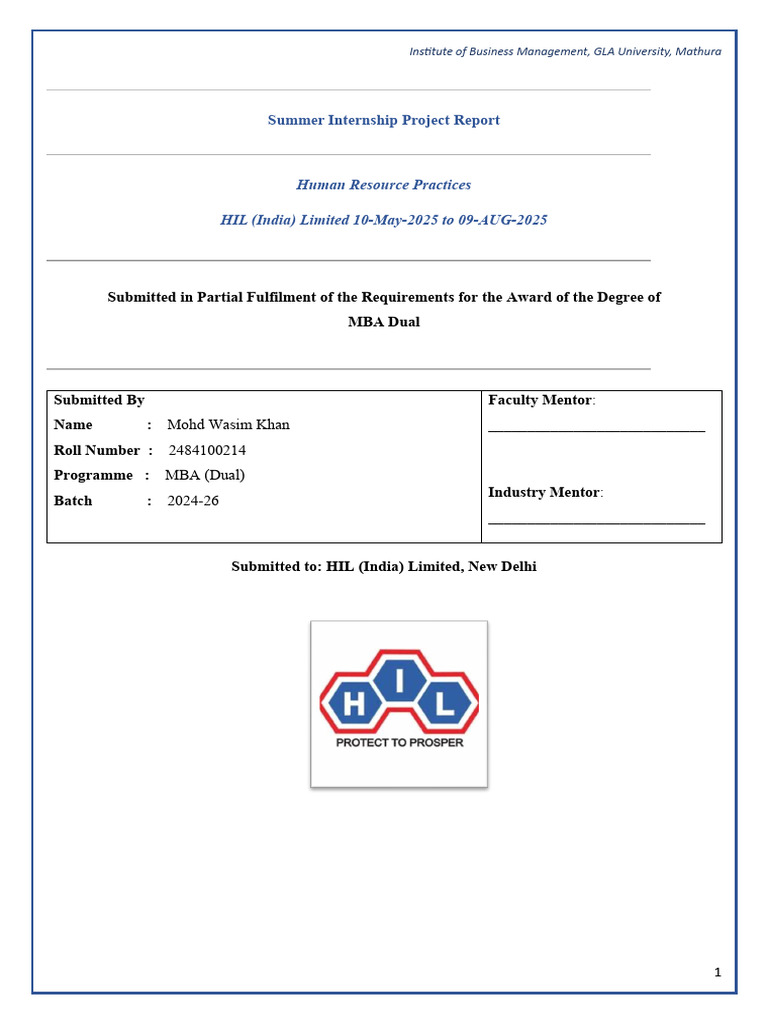Mohd Wasim Khan Internship Report | PDF | Human Resource Management | Recruitment