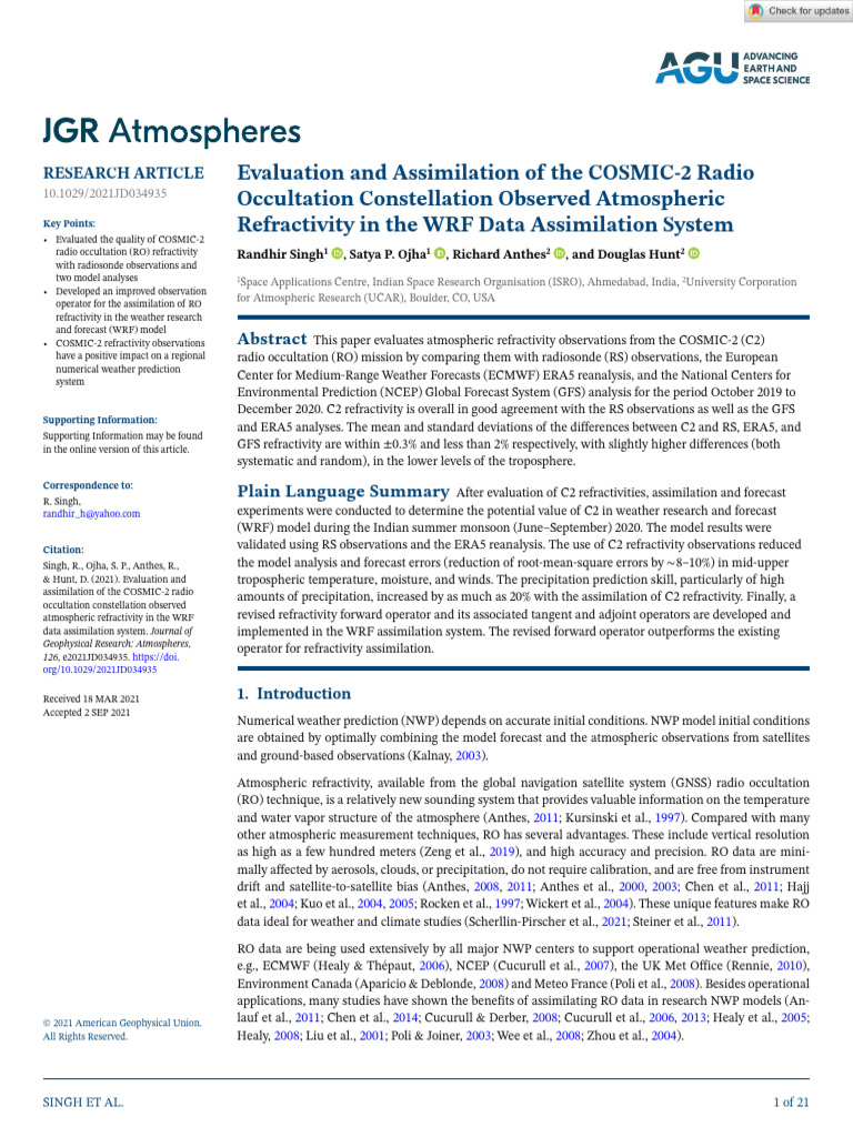 JGR Atmospheres - 2021 - Singh - Evaluation and Assimilation of The ...