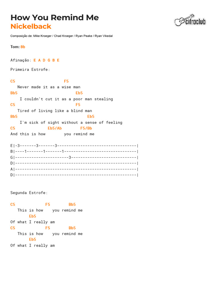 Nickelback - How You Remind Me | PDF | Hard Rock | Songs Written
