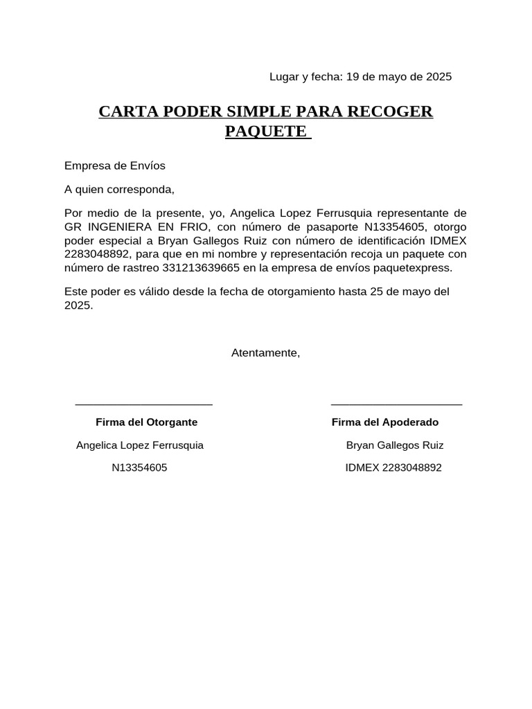 Carta Poder para Recoger Paquete | PDF
