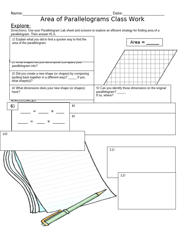 Area of Parallelograms Worksheet | PDF | Area | Geometry