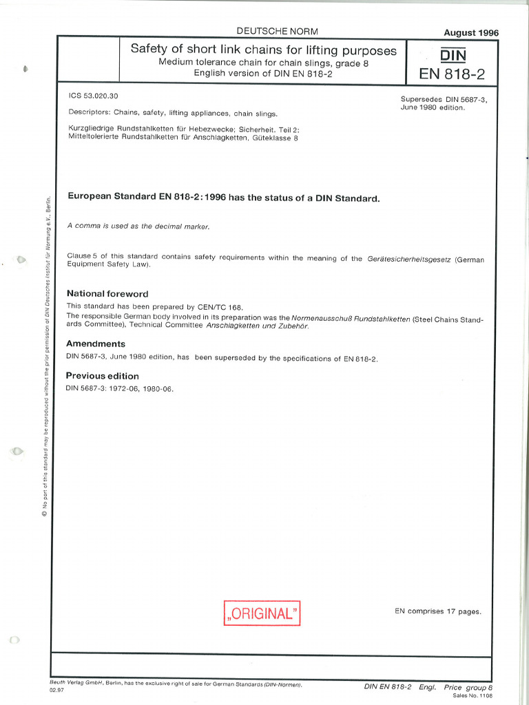 DIN EN 818-2 Eng - 1996-08 | PDF