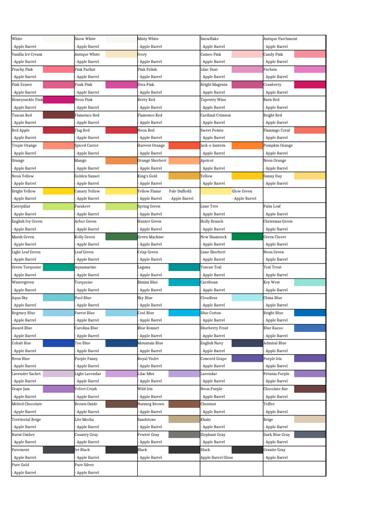 Apple Barrel Color List PDF Download | PDF | Visual Perception | Color