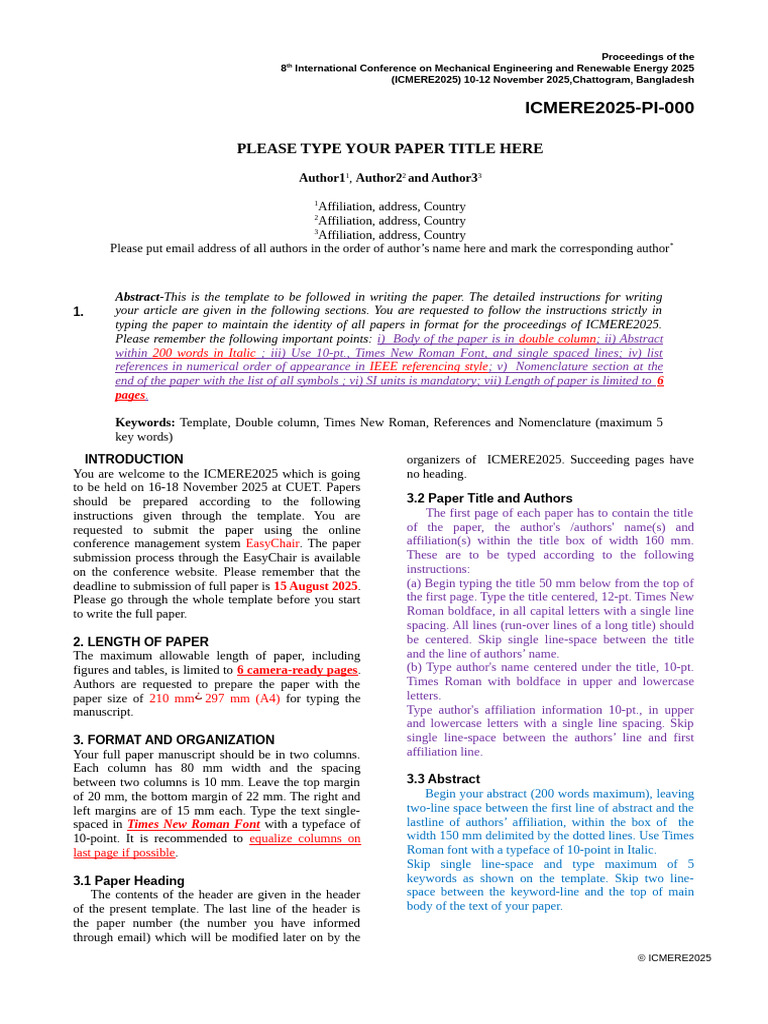 ICMERE2025 Full-Paper Template | PDF | Arial | Typefaces