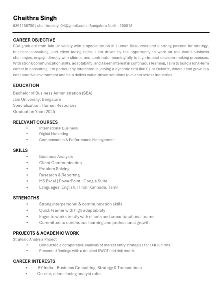 Chaithra Singh Ey Resume | PDF