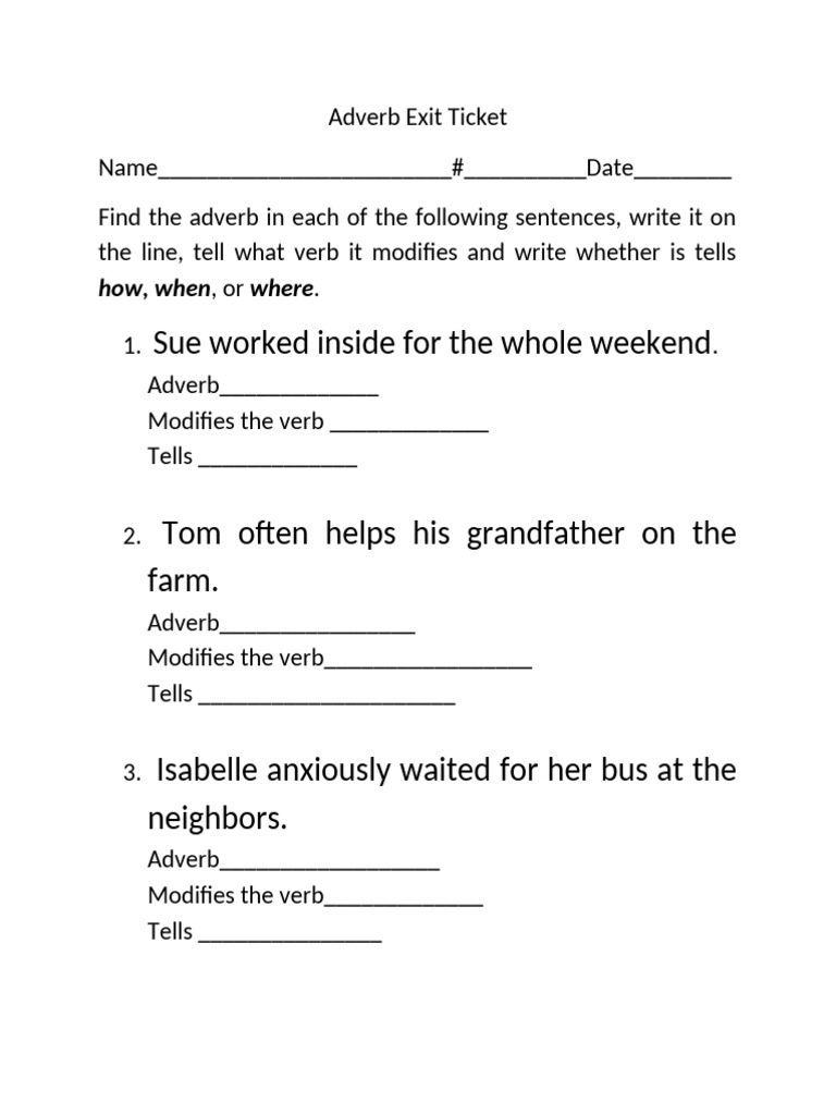 Adverb Identification Worksheet | PDF