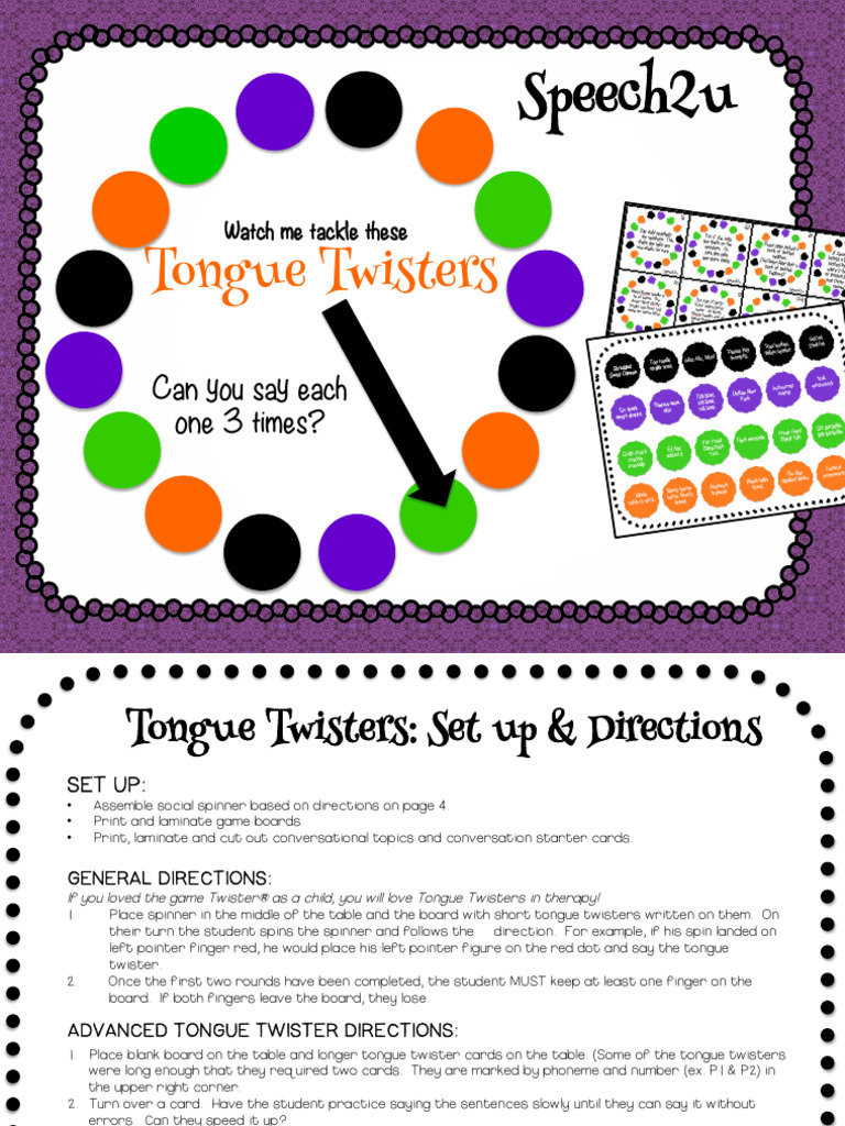 Tongue Twister Therapy Game Setup | PDF
