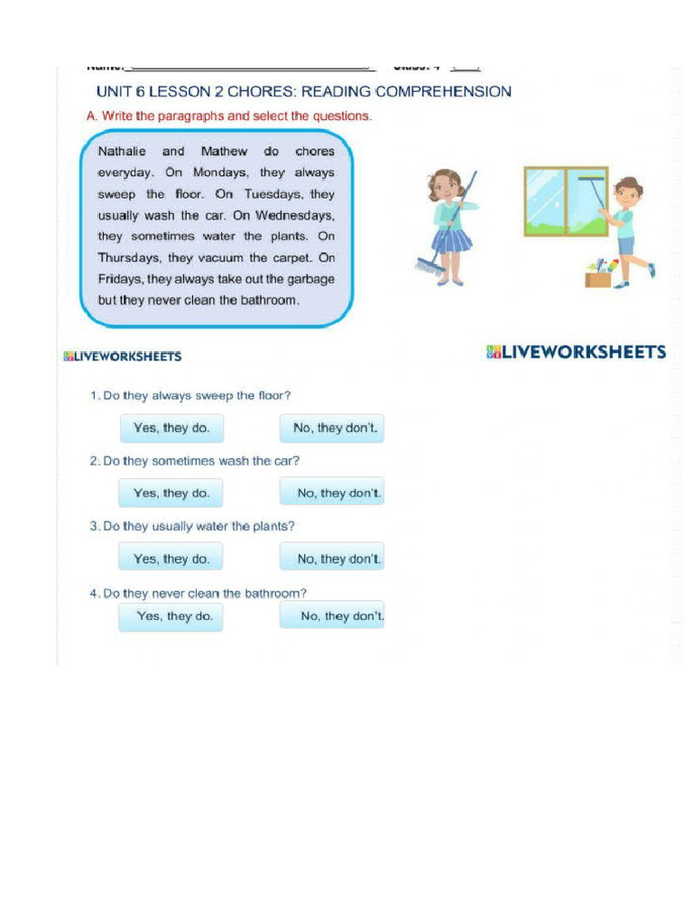Householding Chores (Reading) | PDF