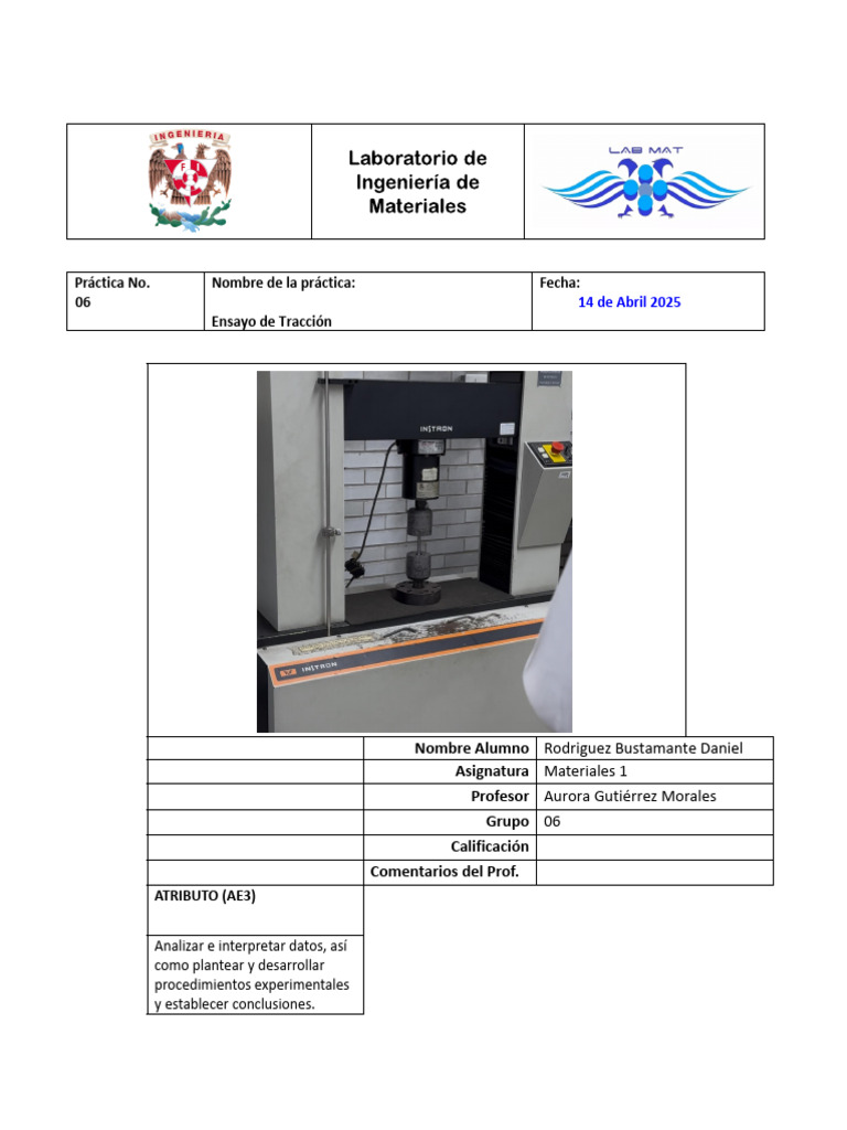 R6 #6grupo Mat-I | PDF | Deformación (ingeniería) | Fractura