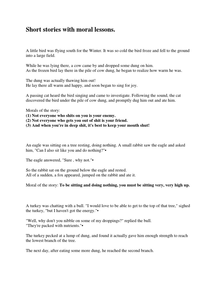 Moral Lessons in Short Stories | PDF