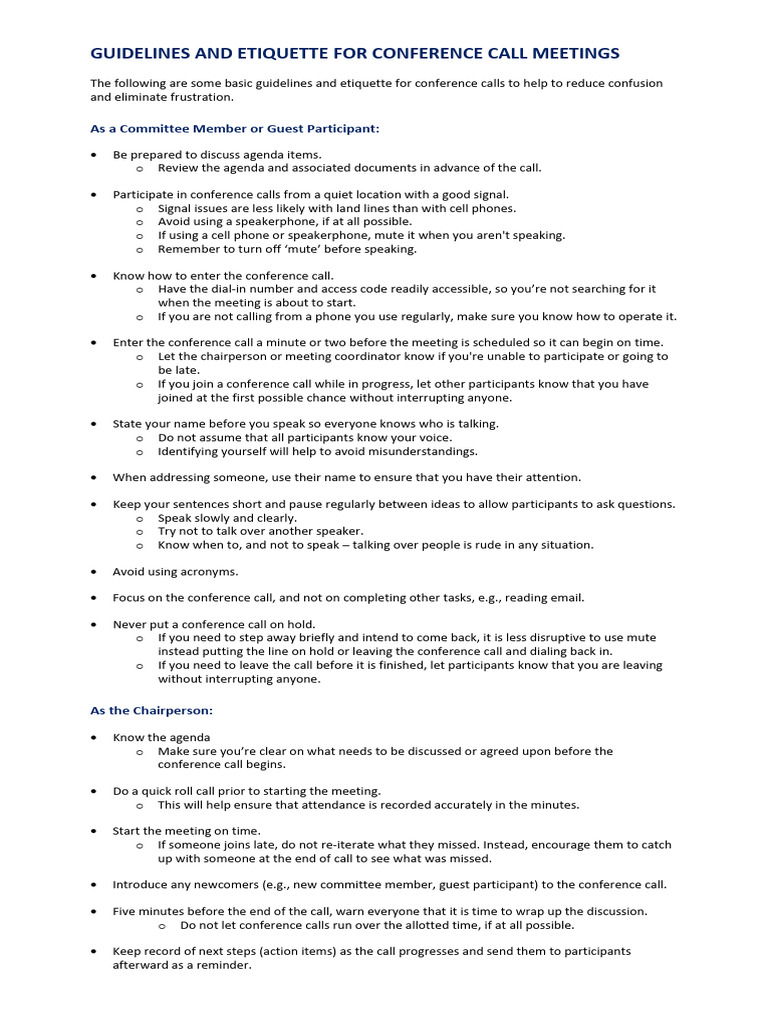 Conference Call Etiquette 2019 | PDF | Conference Call