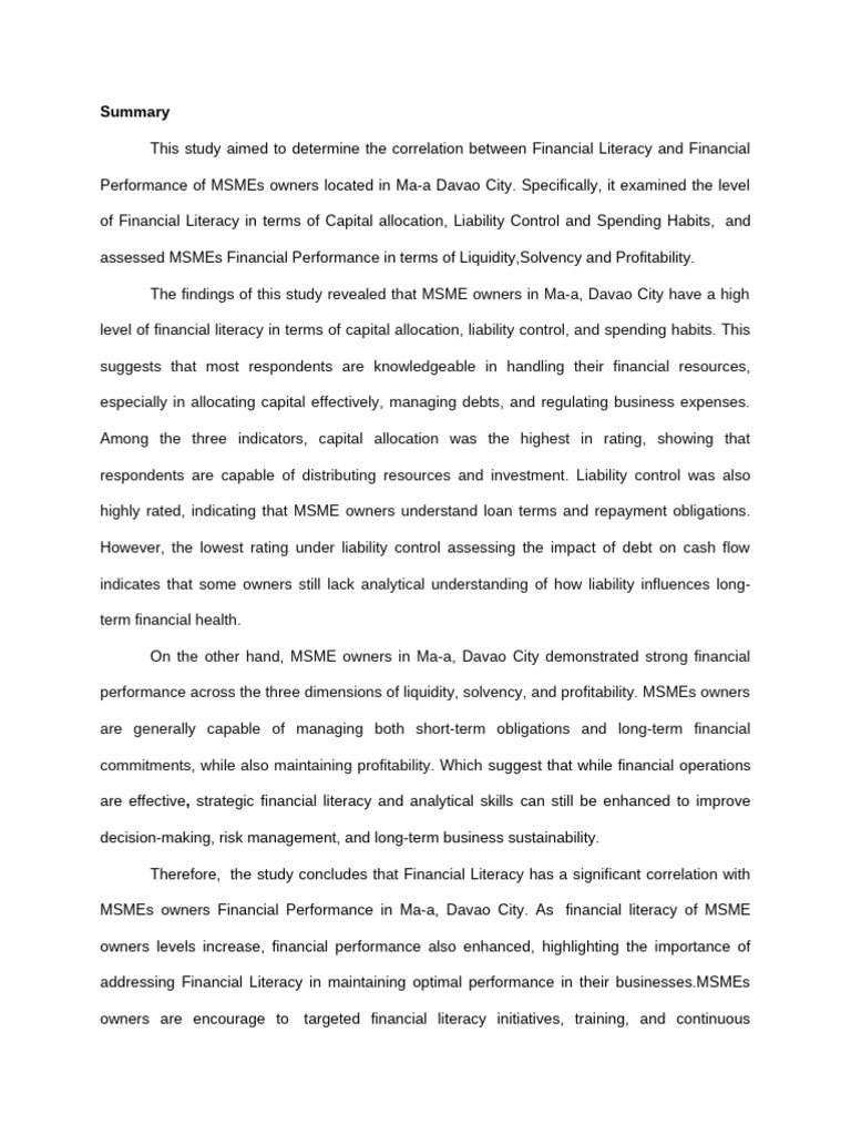 Financial Literacy's Impact on MSME Performance | PDF