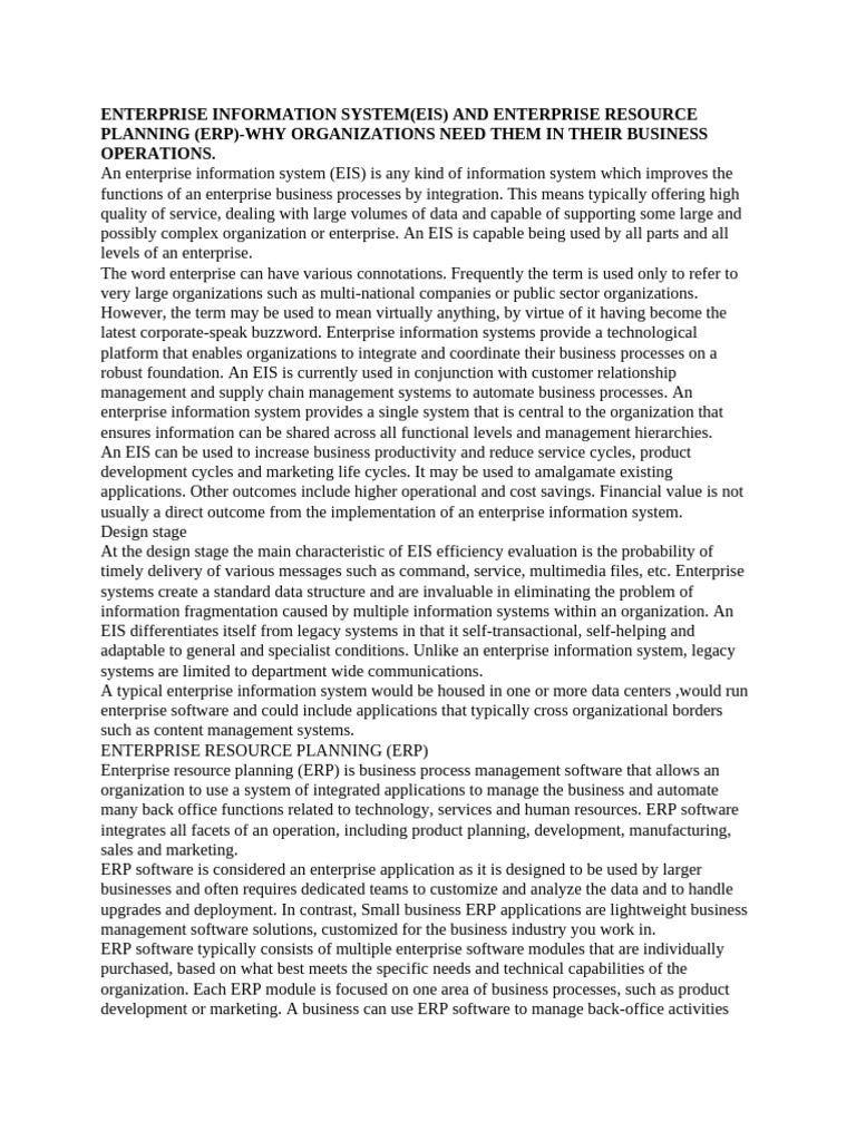 EIS and ERP: Essential Tools for Business | PDF | Enterprise Resource ...