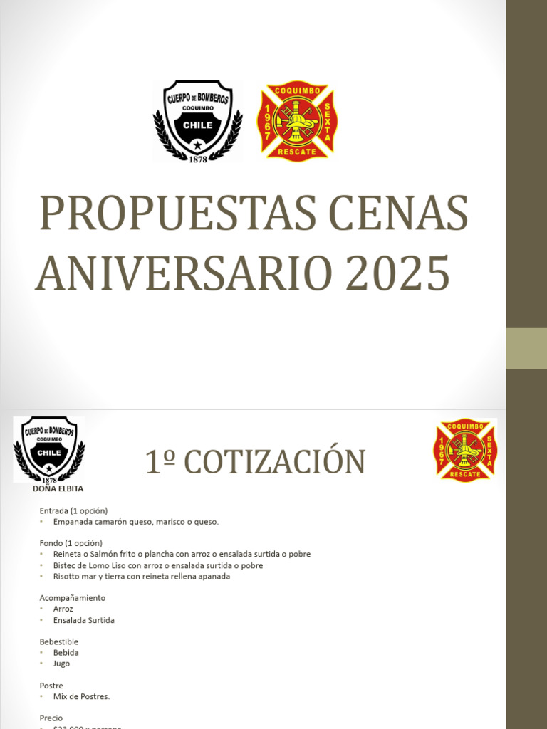 Cenas Aniversario 2025: Cotizaciones y Menús | PDF
