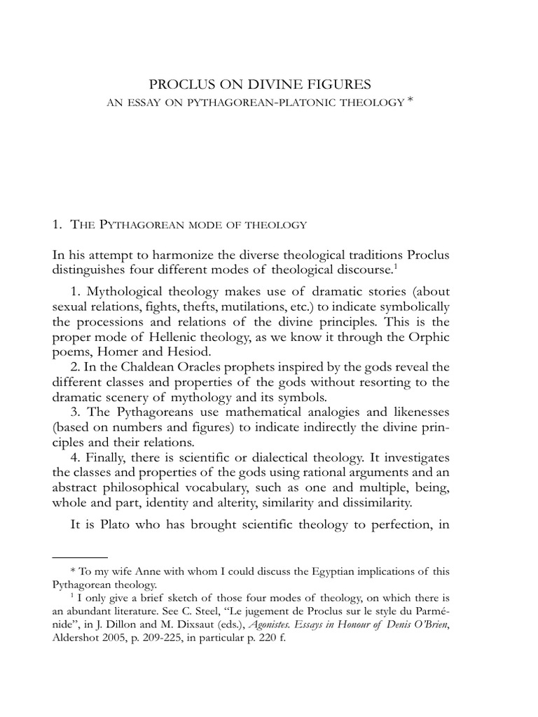Proclus On Divine Figures - An Essay On Pythagorean-Platonic Theology ...