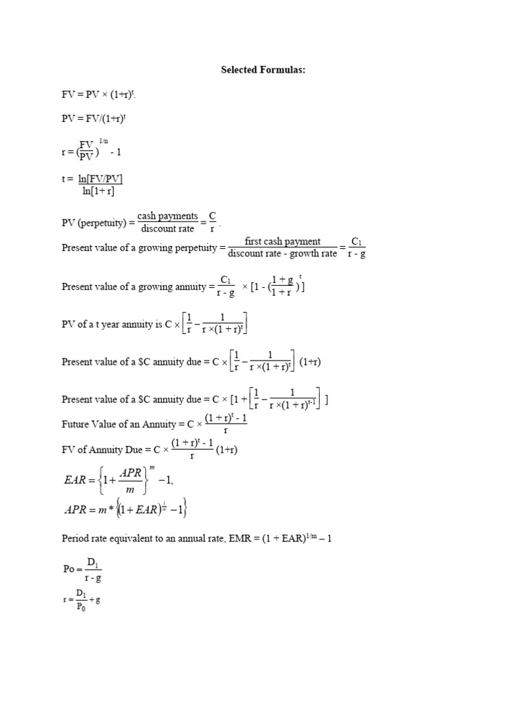 Formula Sheet | PDF | Present Value | Trade