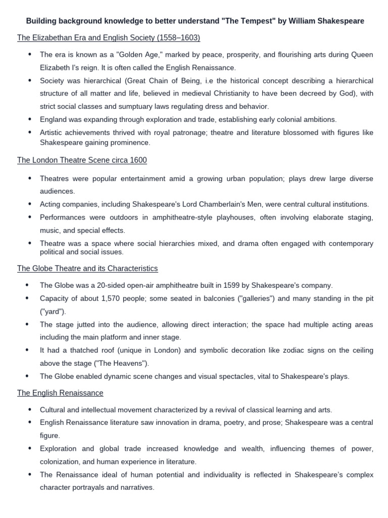 Understanding Shakespeares For The Tempest | PDF | William Shakespeare