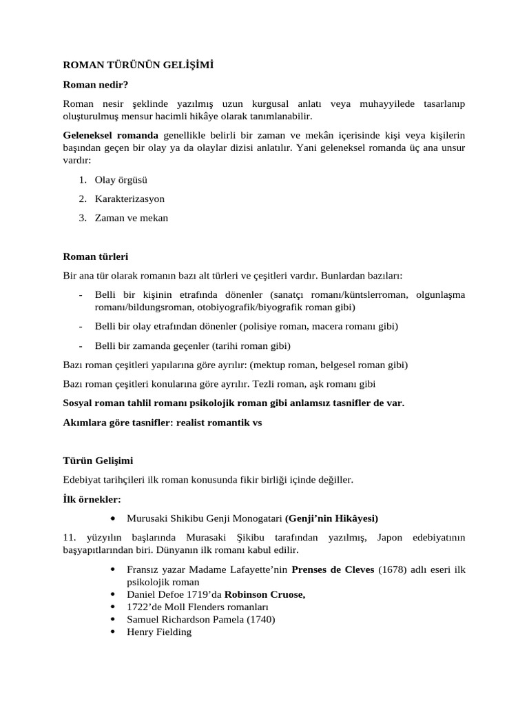 SÄ Nä F 1. Dã Nem Ders 3 ROMAN TÃ RÃ NÃ N GELÄ°Å Ä°MÄ° | PDF