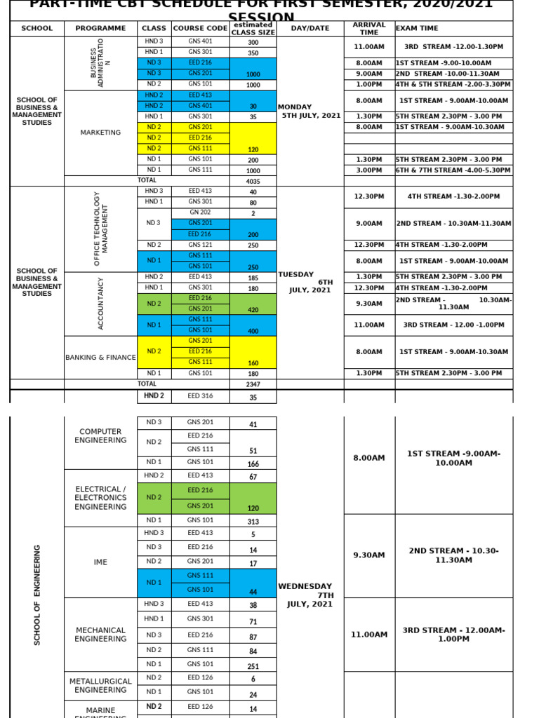 1st Semester PT CBT Timetable - 2020 - 2021 | PDF | Military Operations ...