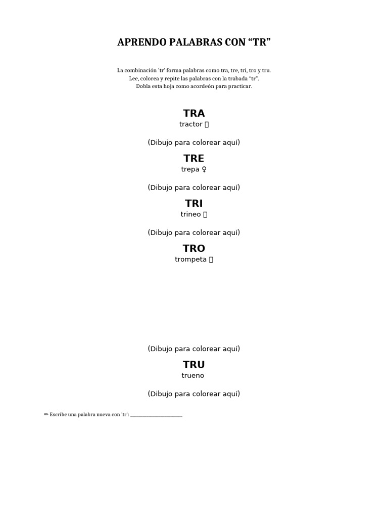Colorea palabras con "tr" | PDF