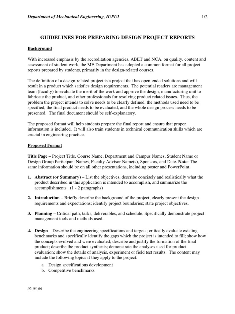 Guidelines for Preparing Design Project Reports: A Proposed Standard ...