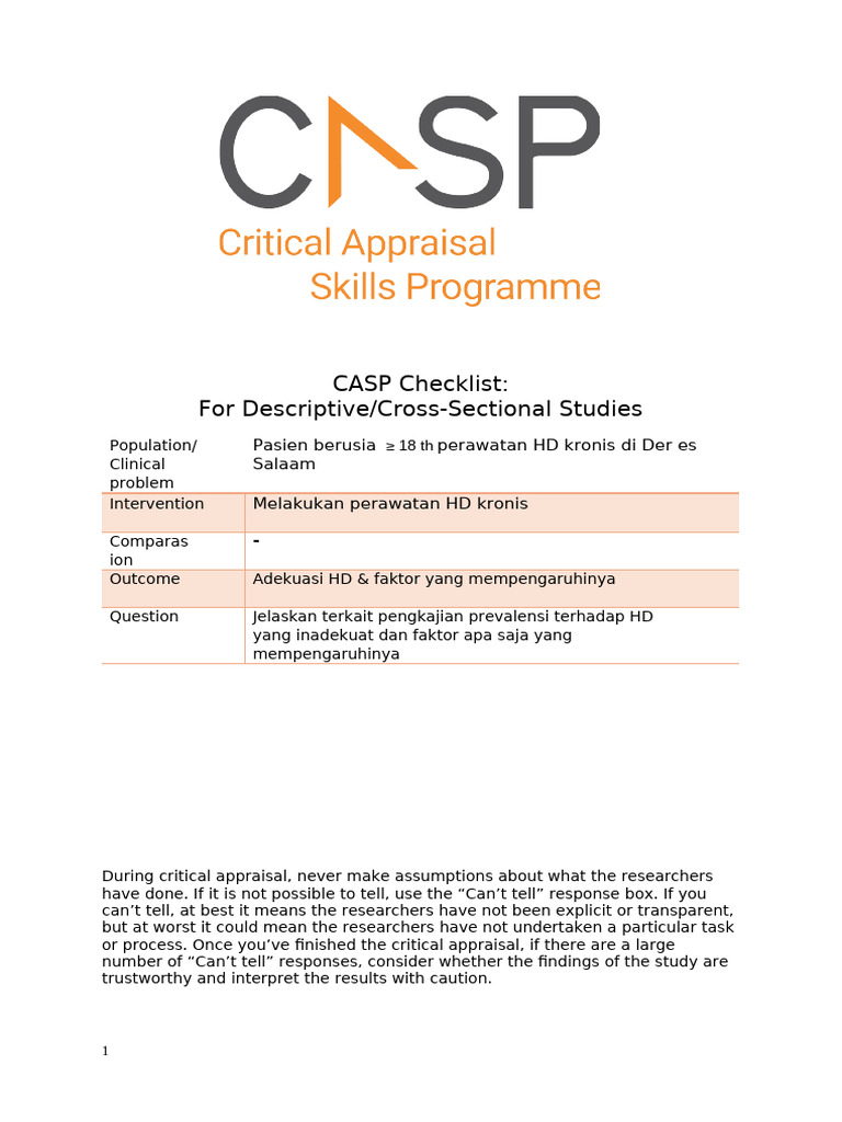 Checklist CASP untuk Studi Cross-Sectional | PDF