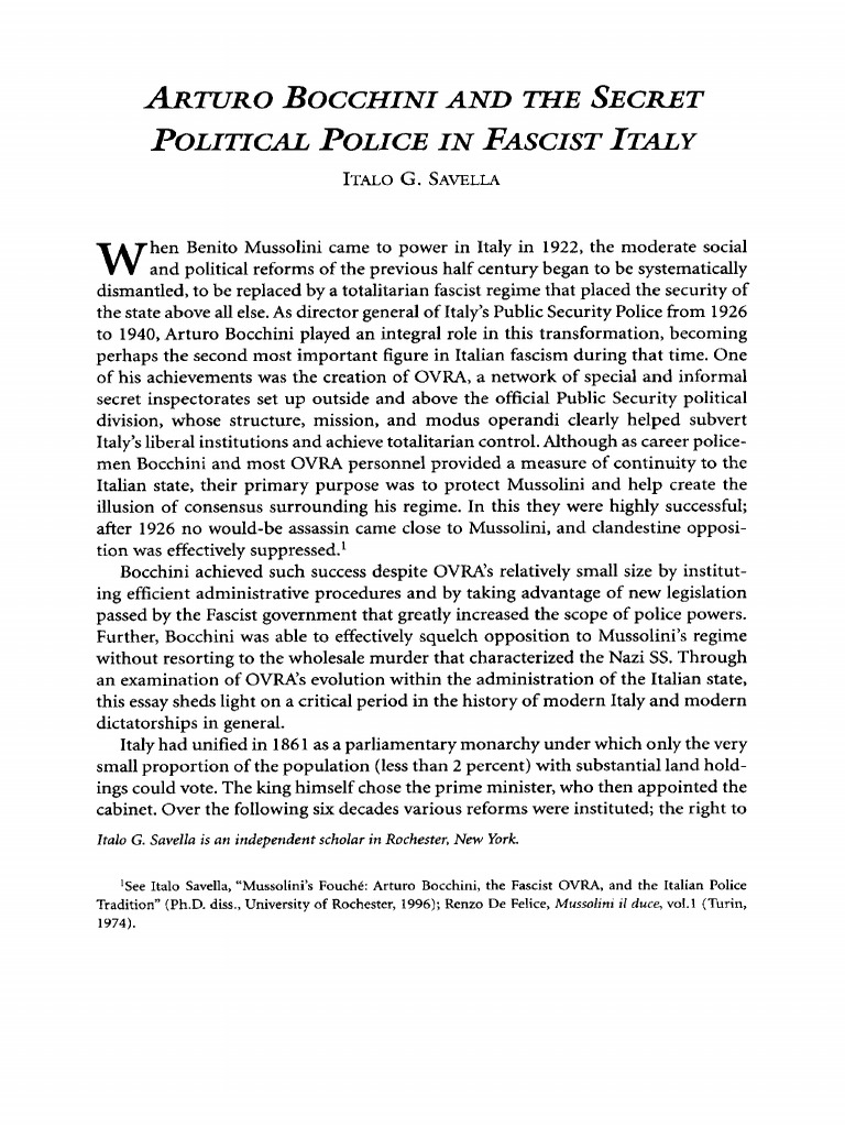 Bocchini and OVRA: Mussolini's Secret Police | PDF | Benito Mussolini ...