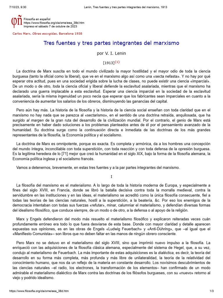 Lenin, Tres Fuentes y Tres Partes Integrantes Del Marxismo, 1913 | PDF ...