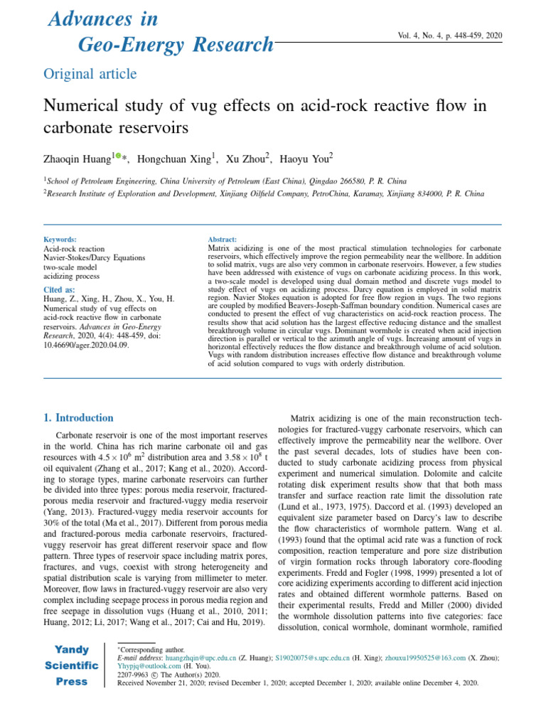 Numerical Study of Vug Effects On Acid-Rock Reacti | PDF | Diffusion ...