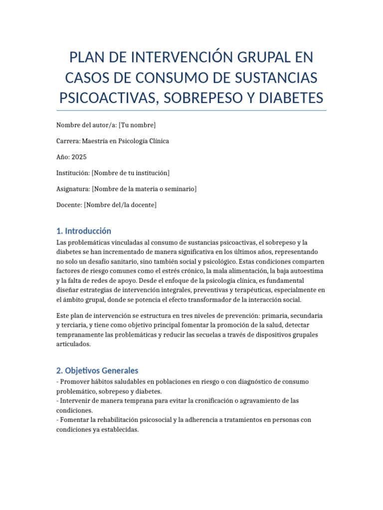 Plan Intervencion Grupal Maestria Psicologia | PDF | Sicología ...