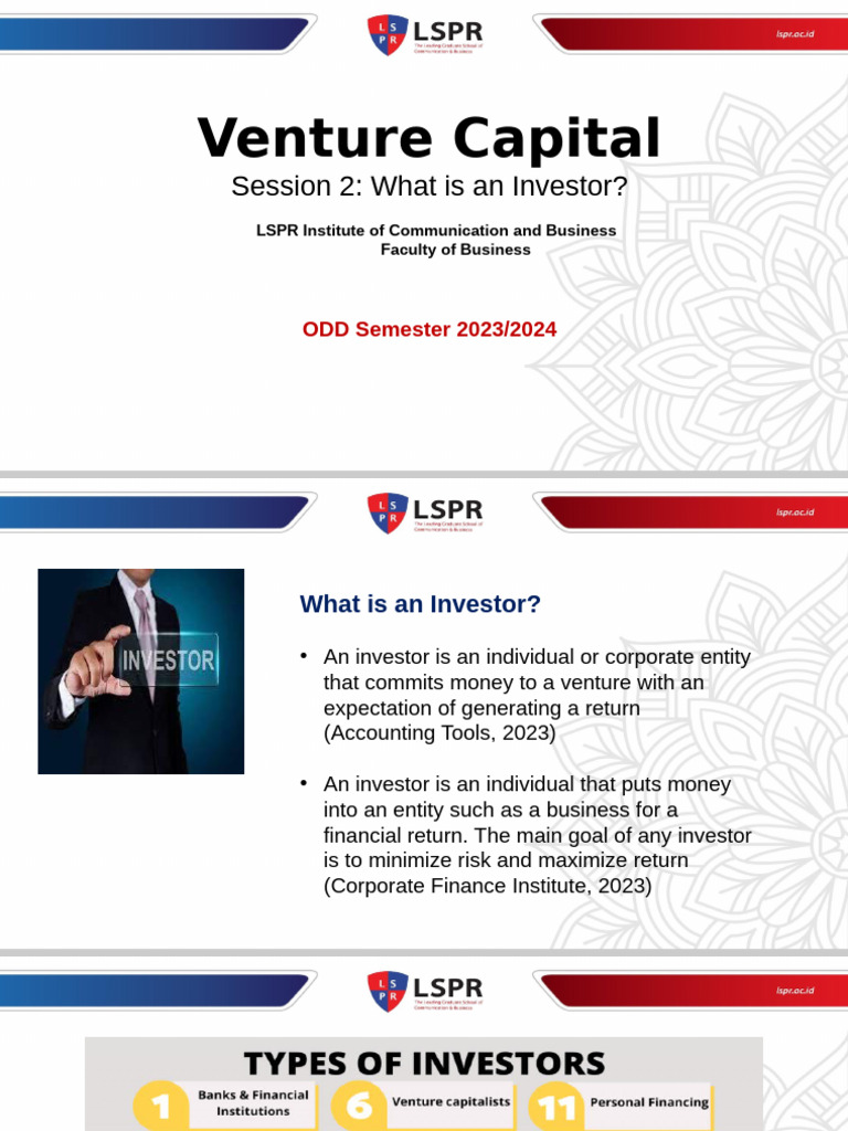 LSPR Venture Capital Session 2 - What Is An Investor - KN | PDF ...