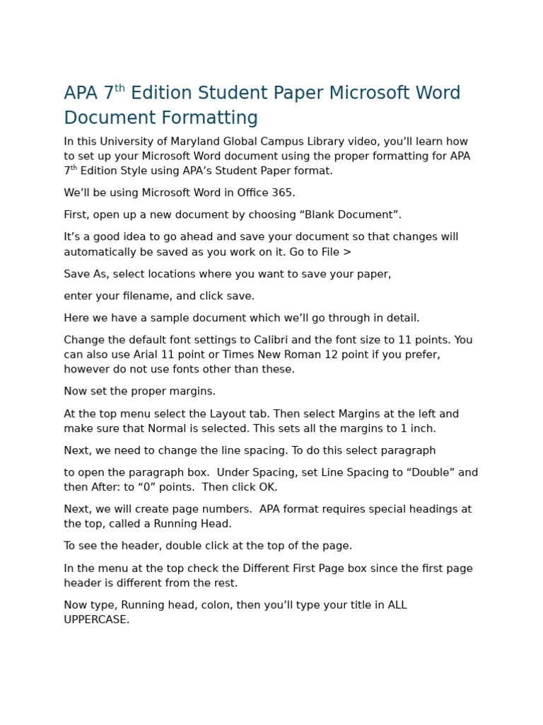 APA 7th Edition Student Paper Microsoft Word Document Formatting | PDF | Microsoft Word | Paragraph