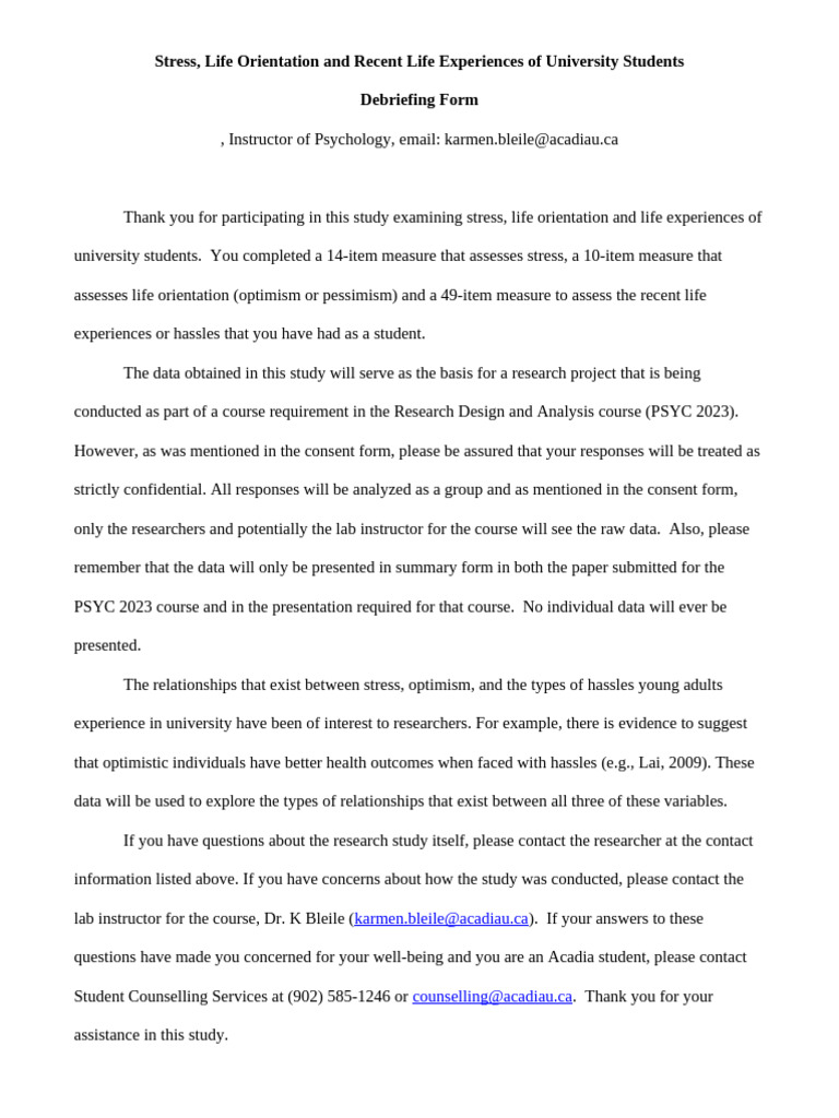 Sample Debriefing Form | PDF