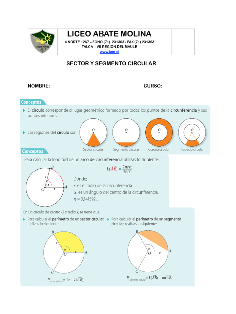 Sectores y Segmentos Circulares | PDF | Curva | Circulo