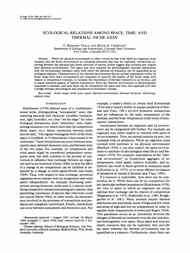 Ecology - 1986 - Tracy - Ecological Relations Among Space Time and ...