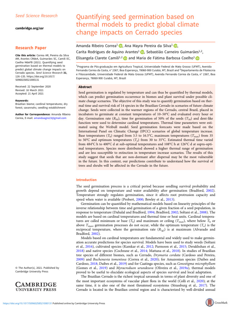 Seed Germination Models for Cerrado Species | PDF | Seed | Germination