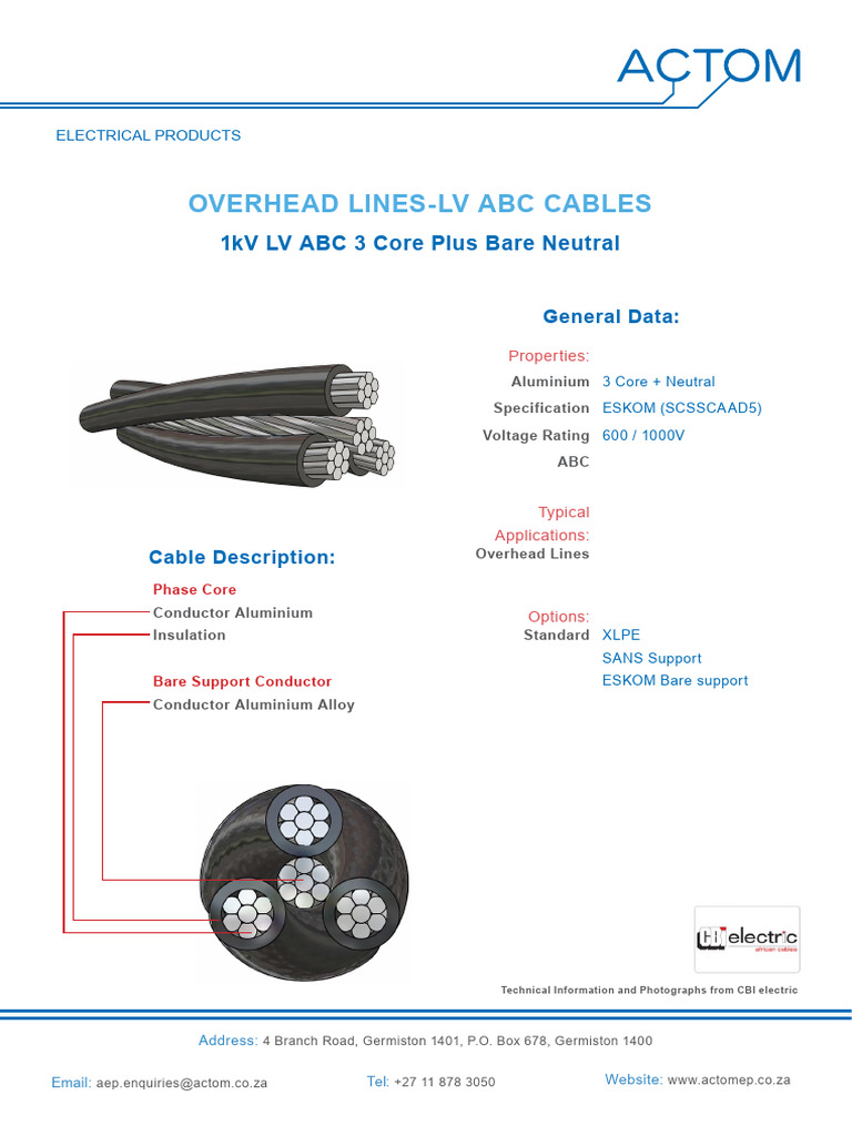 1.1kv ABC 3 Core Plus Bare Neutral, LV ABC | PDF | Electrical Equipment ...