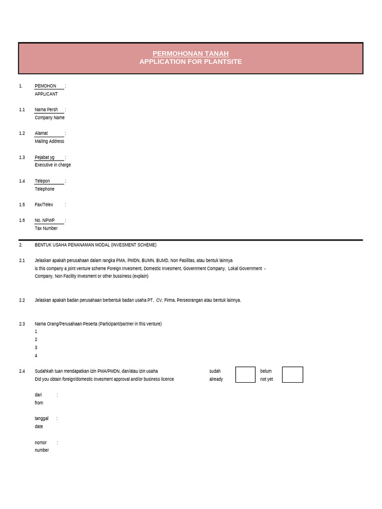 Application Form Permohonan Tanah | PDF