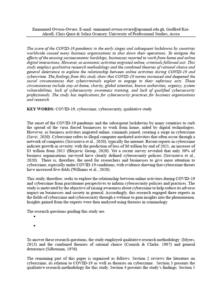 Owusu-Oware Et Al 2024 Covid-19 Pandemic and Cybercrime Insights From ...