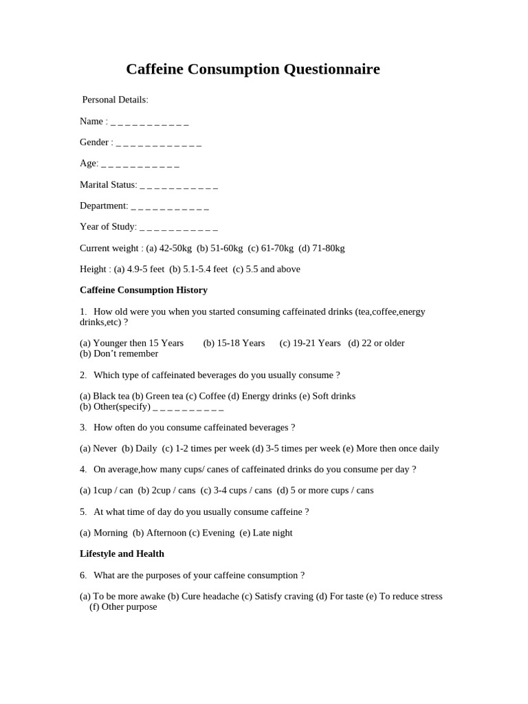 Caffeine Consumption Questionnaire | PDF | Drink | Caffeine