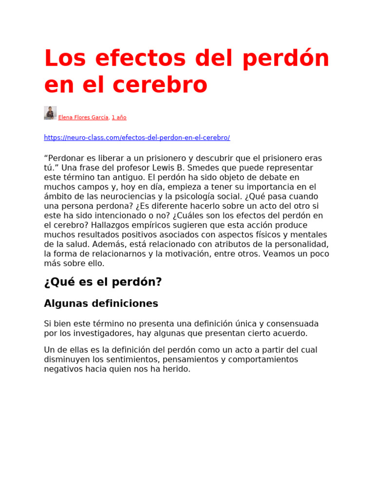 Efectos del perdón en el cerebro | PDF | Las emociones | Corteza prefrontal