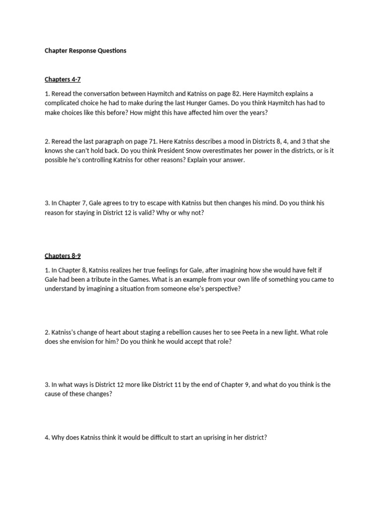 Catching Fire Chapter Response Questions | PDF | The Hunger Games
