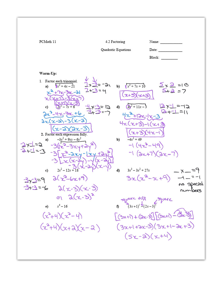 Factoring Quadratic Equations Guide | PDF