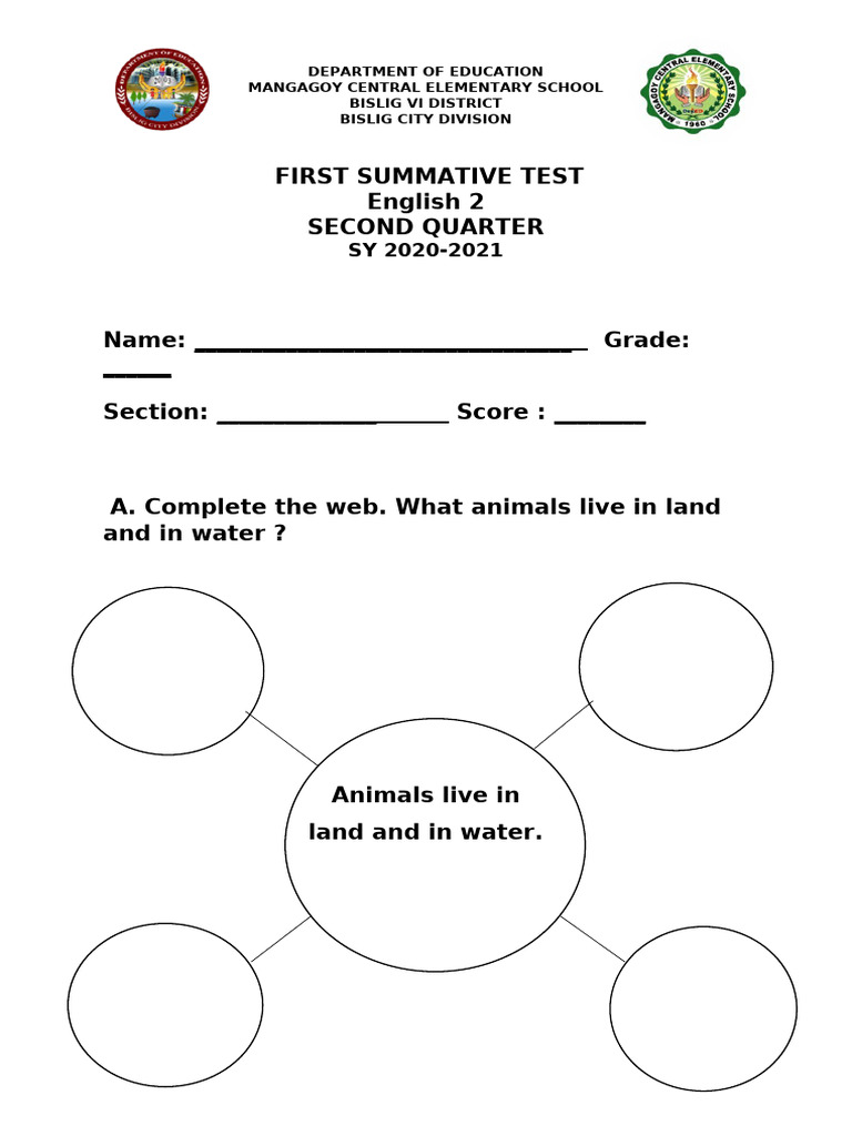 First Summative Test English 2 Week 1 and Week 2 - Second Qtr. | PDF