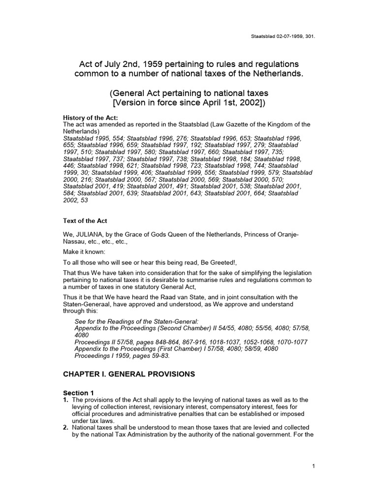 DUTCH KVK General Act Pertaining To National Taxes NED | PDF | Taxes ...