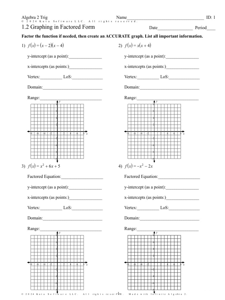 1.2 Graphing in Factored Form | PDF | Zero Of A Function | Algebra